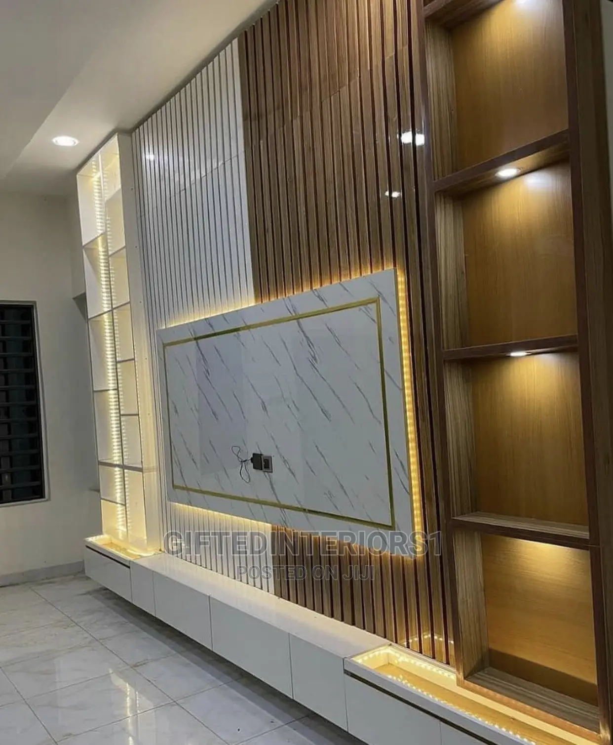 Tv Stand With Wall Cladding, Picturesframe Space LED Lights in Enugu ...