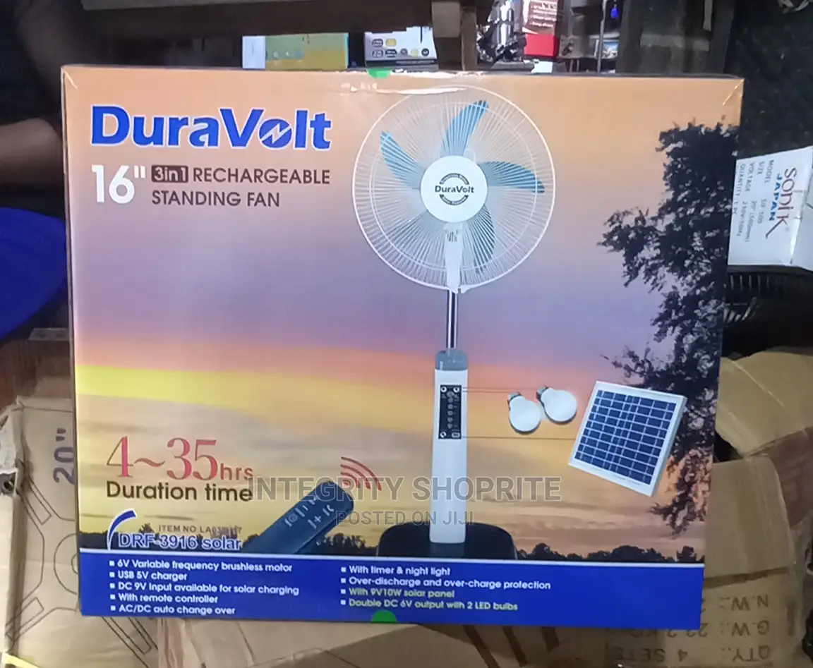Duravolt 16 Inches 3 in 1 Rechargeable Fan With Solar in Lagos Island ...