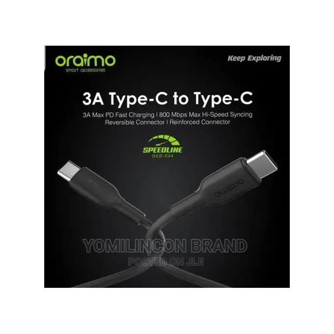 Oraimo USB Type-c To Type C 3A Cable- Black in Ikeja - Accessories for ...