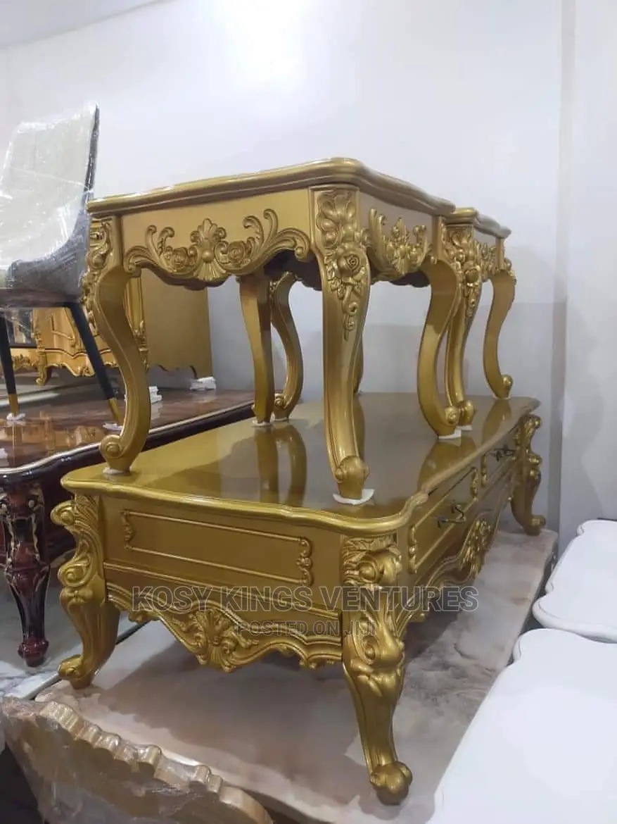 Gold Royal Center Table With Drawers and 2 Side Stools in Lagos Island ...