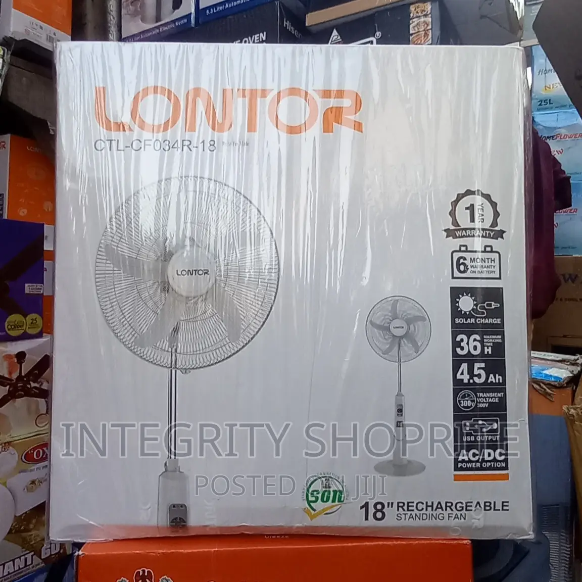 Lontor 18-Inch Rechargeable Standing Fan 83hrs Long Life in Lagos ...