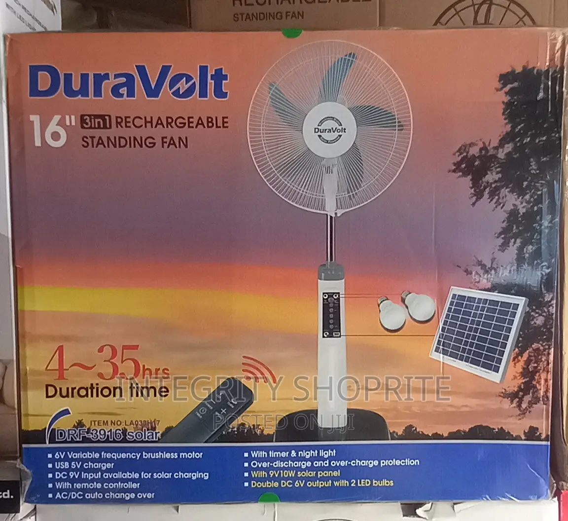 Duravolt 16 Inches 3 in 1 Rechargeable Fan With Solar in Lagos Island ...