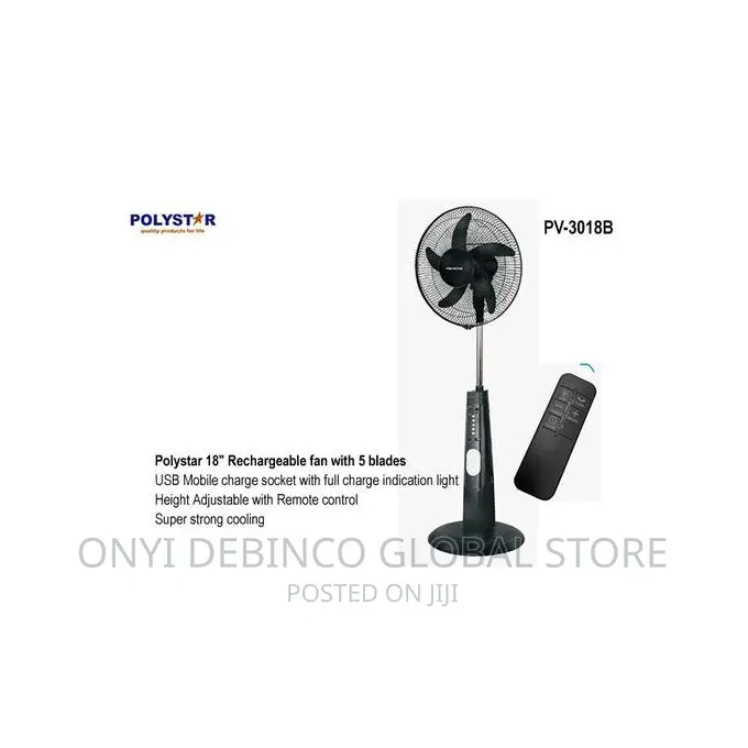 Polystar 18" Rechargeable Stand Fan With Remote Control in Ikeja - Home ...