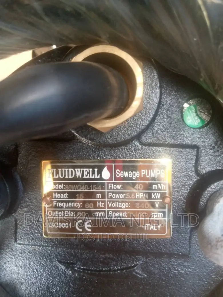 Fluidwell 5.5hp/60hz Sewage Pumps in Orile - Plumbing & Water Supply, Daviskaima Nig Ltd | Jiji.ng
